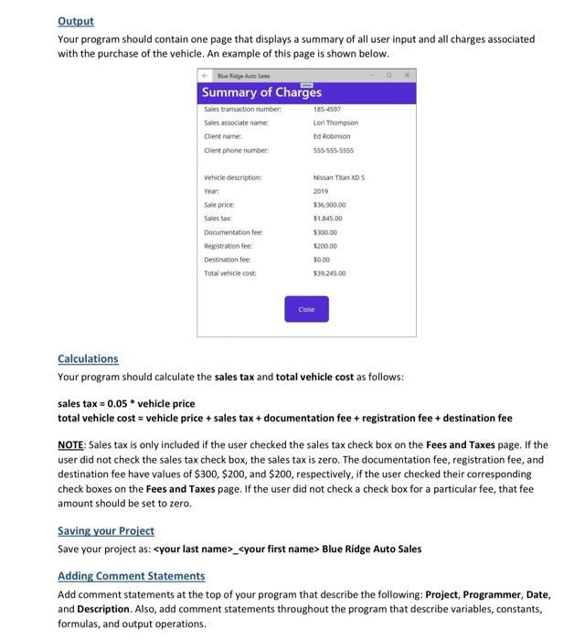 Solved Programming Assignment: Blue Ridge Auto Sales Write a | Chegg.com