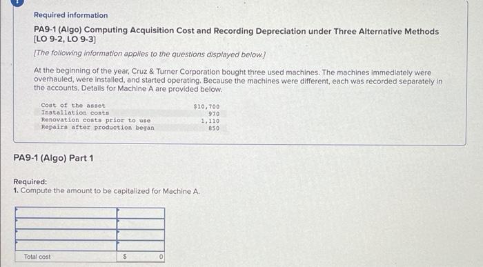Solved Required information PA9-1 (Algo) Computing | Chegg.com