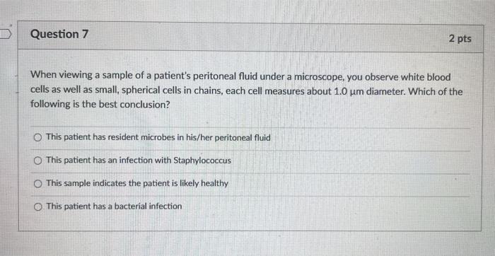 Solved When viewing a sample of a patient's peritoneal fluid | Chegg.com