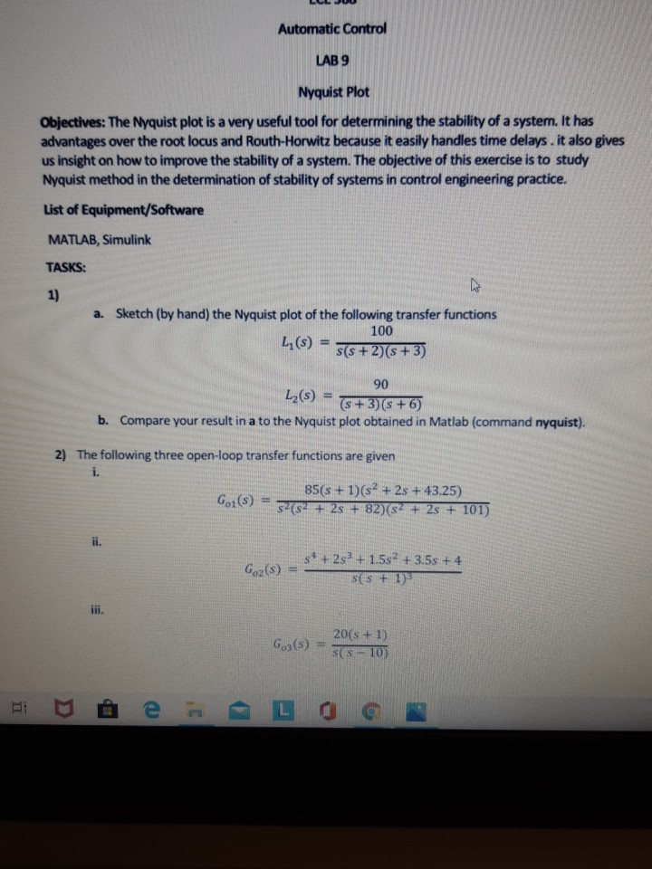 ECE 388 Automatic Control LAB 9 Nyquist Plot | Chegg.com