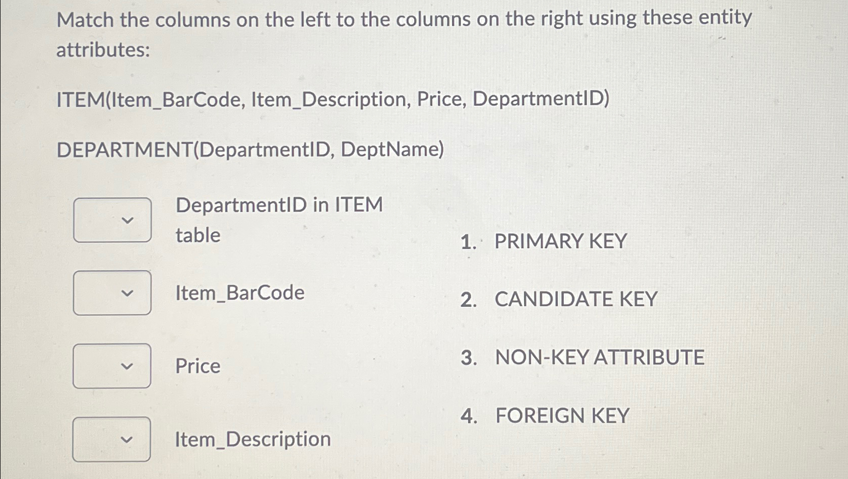 Solved Match the columns on the left to the columns on the | Chegg.com