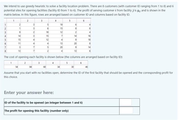 Solved We intend to use greedy heuristic to solve a facility | Chegg.com