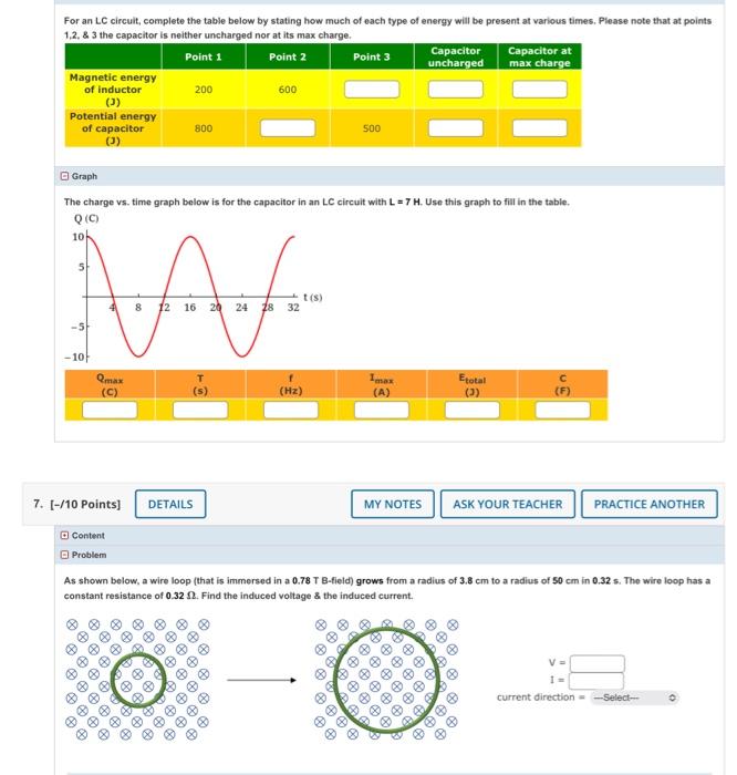 Solved For an LC circult, complete the table below by | Chegg.com