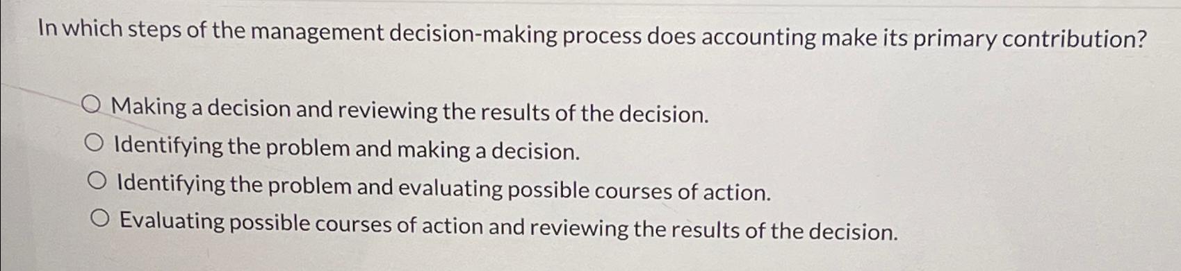 Solved In which steps of the management decision-making | Chegg.com