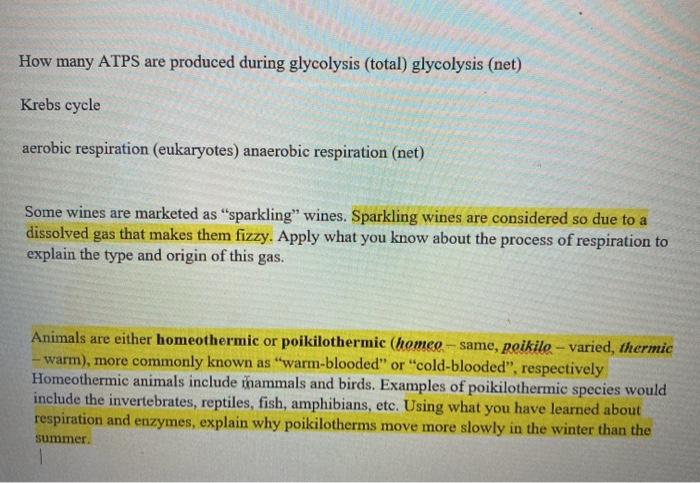 Solved How many ATPS are produced during glycolysis (total) | Chegg.com