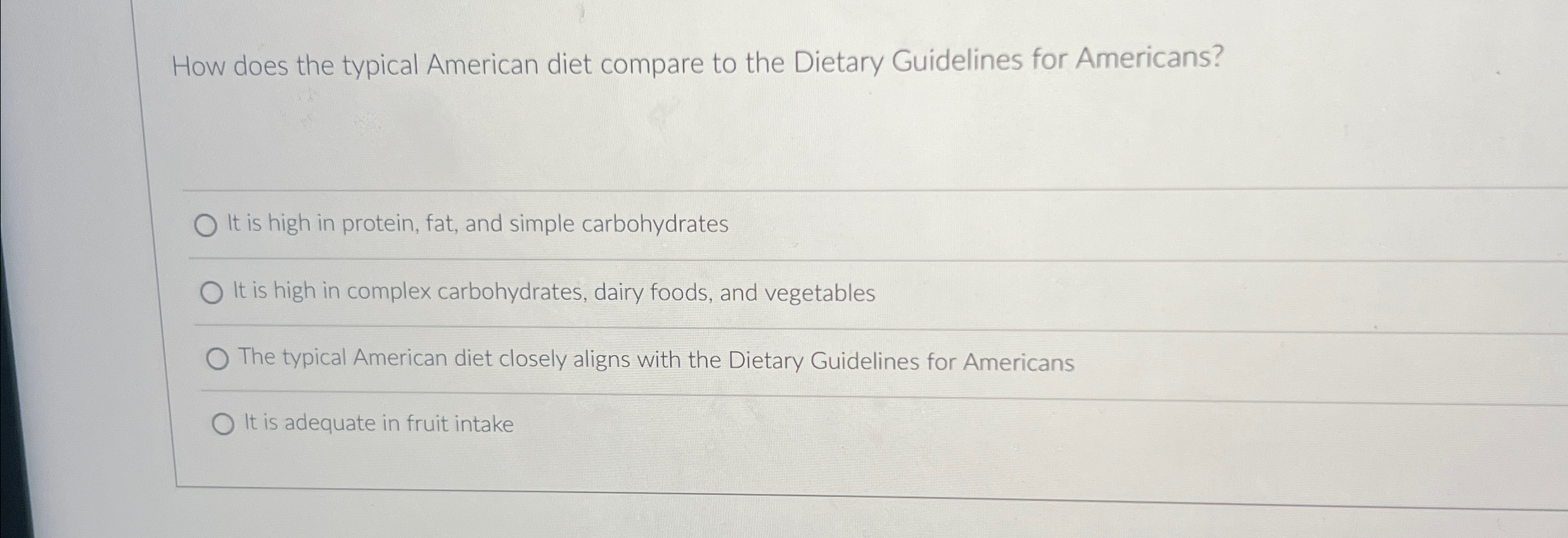 Solved How does the typical American diet compare to the | Chegg.com