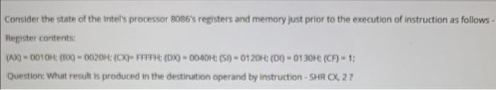 Solved Consider the state of the intel's processor 8086 's | Chegg.com