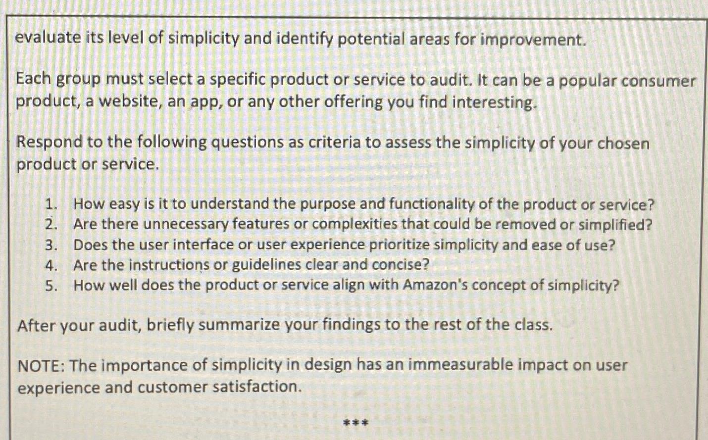 Solved evaluate its level of simplicity and identify | Chegg.com