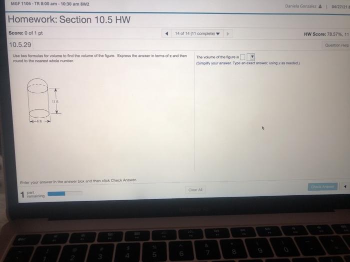 Solved MGF 1106 - TR 8:00 am - 10:30 am 8W2 Daniela Gonzalez | Chegg.com