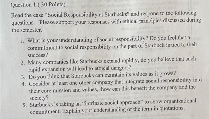 Solved CASE STUDY Social Responsibility at Starbucks | Chegg.com