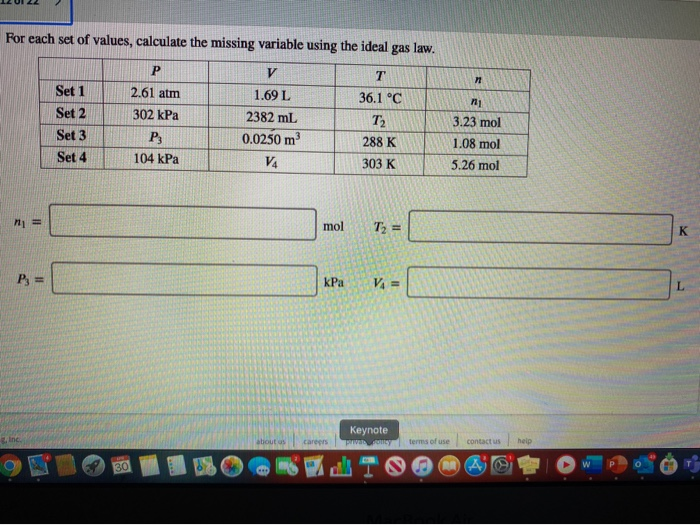 Solved For each set of values, calculate the missing | Chegg.com