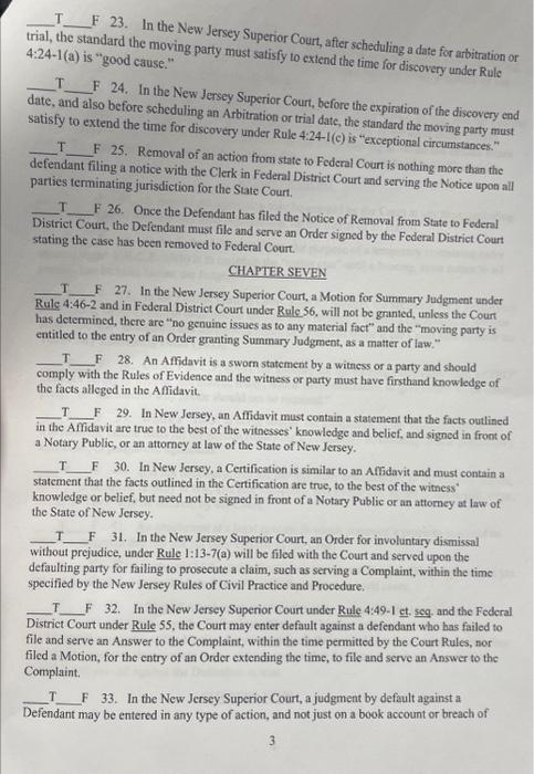 T. F 23. In the New Jersey Superior Court, after | Chegg.com