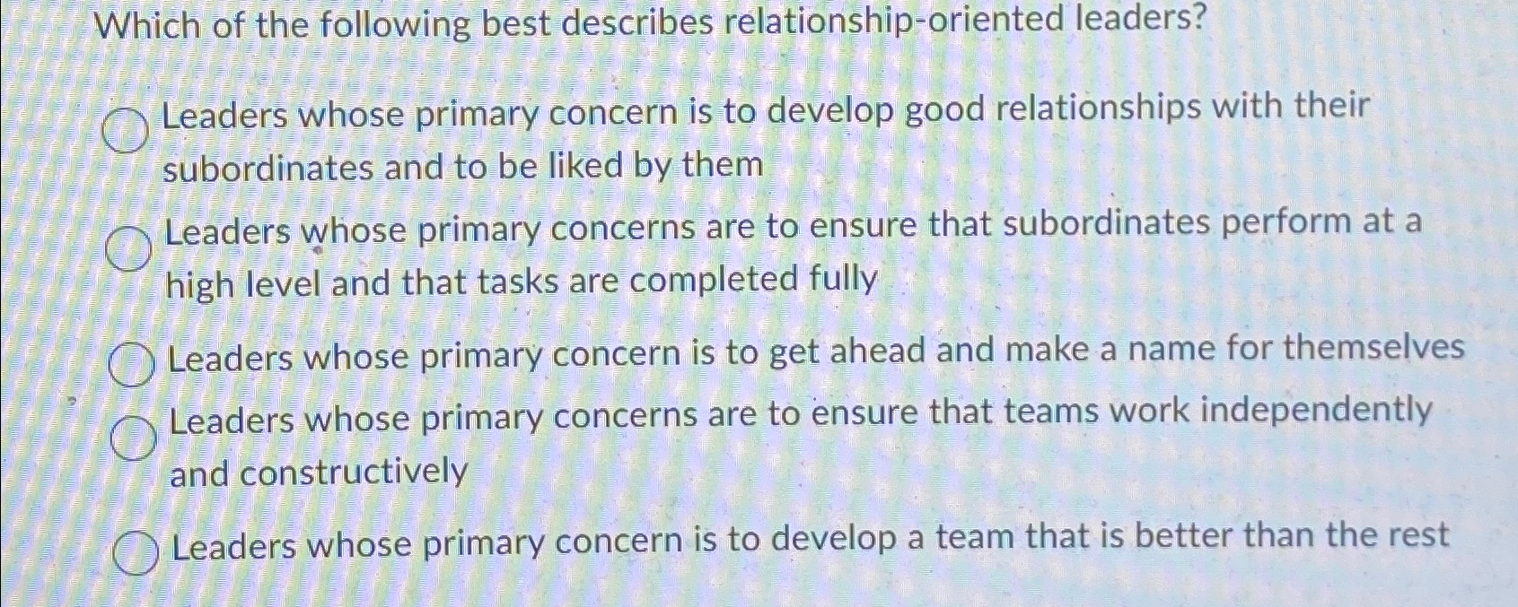 Solved Which of the following best describes | Chegg.com