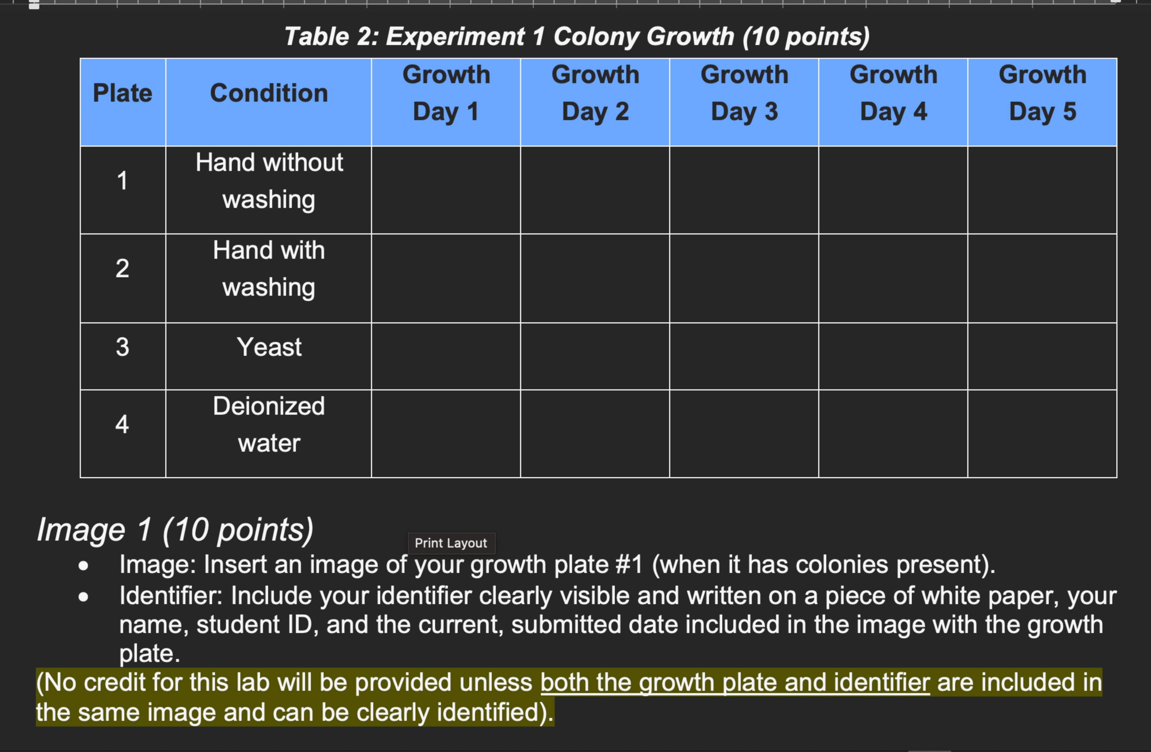 Solved Table 2: Experiment 1 ﻿Colony Growth (10 | Chegg.com