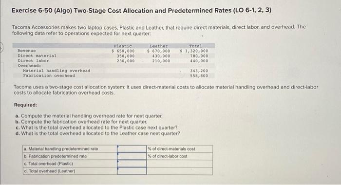 Solved Exercise 6-50 (Algo) Two-Stage Cost Allocation and | Chegg.com