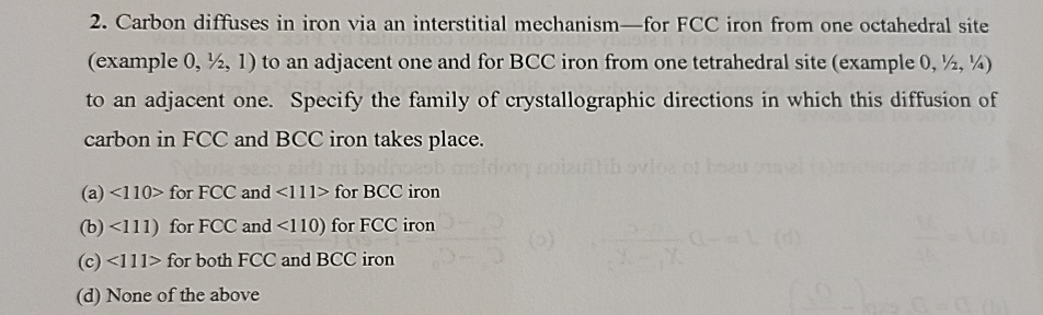 Solved Carbon diffuses in iron via an interstitial | Chegg.com