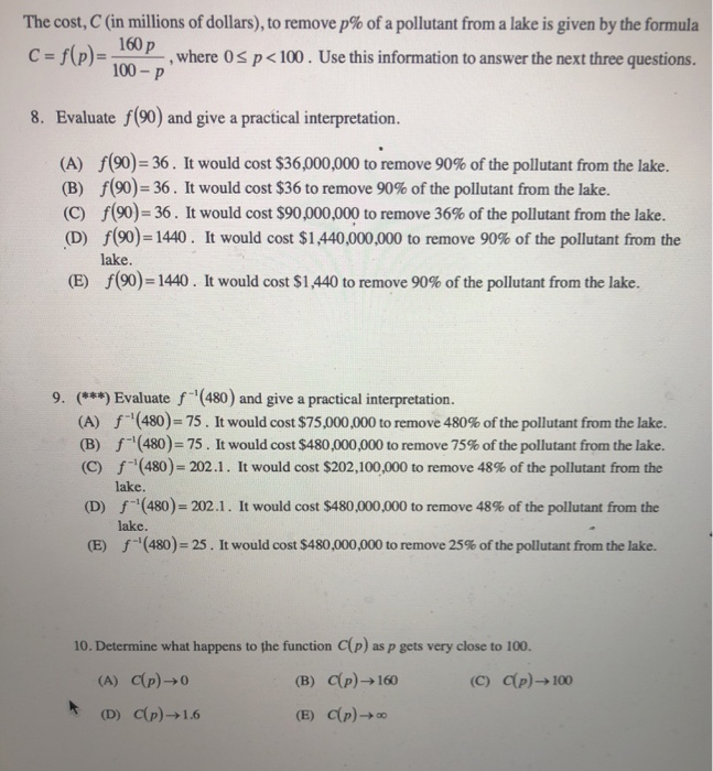 Solved determine what happens to the function c(p) as p gets | Chegg.com