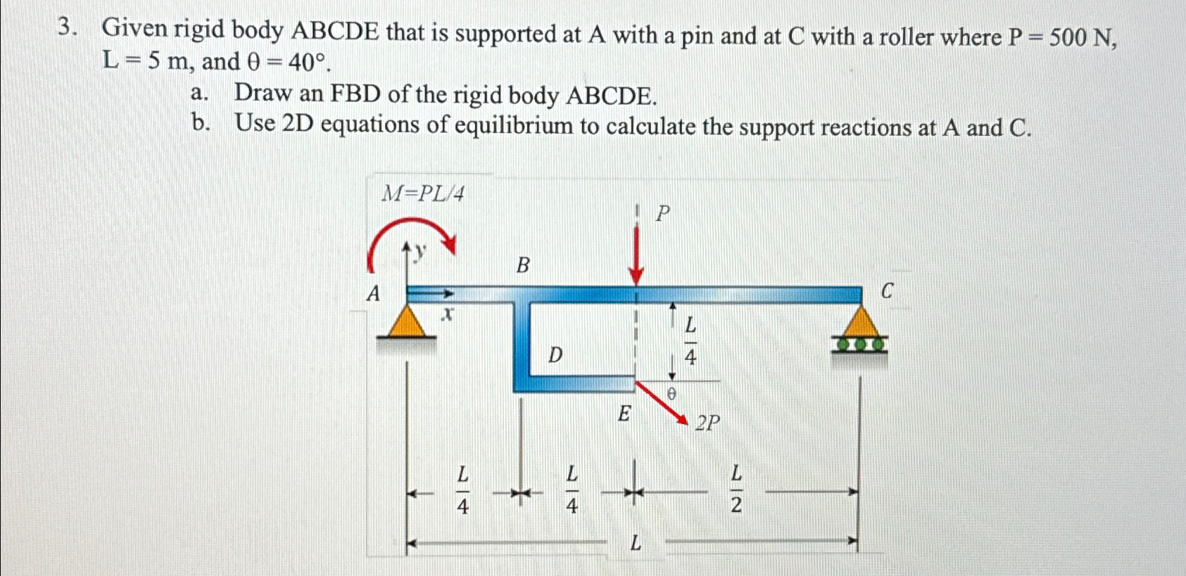 Given rigid body ABCDE that is supported at A with a | Chegg.com