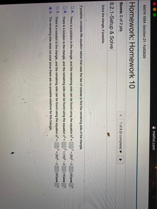 Solved mathxl.com MATH 1054 -Section 21 - Fall 2020 | Chegg.com