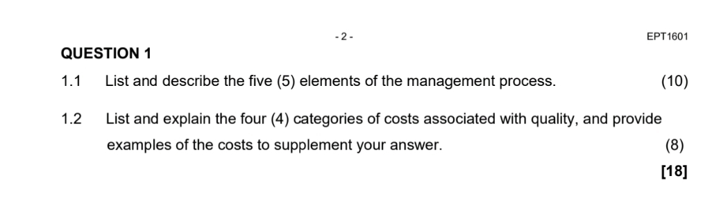 Solved QUESTION 1EPT16011.1 ﻿List and describe the five (5) | Chegg.com