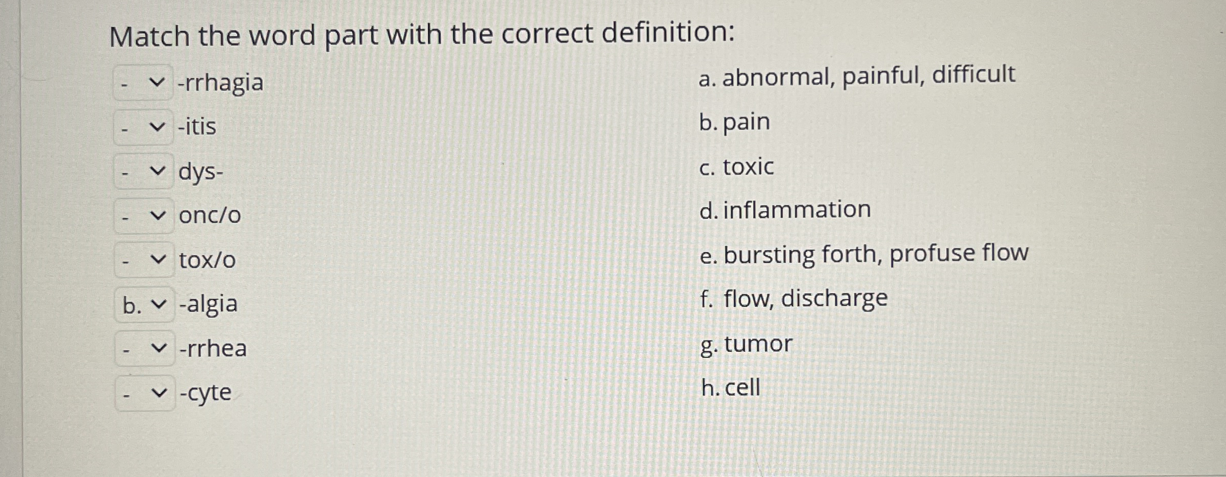 Match the word part with the correct | Chegg.com