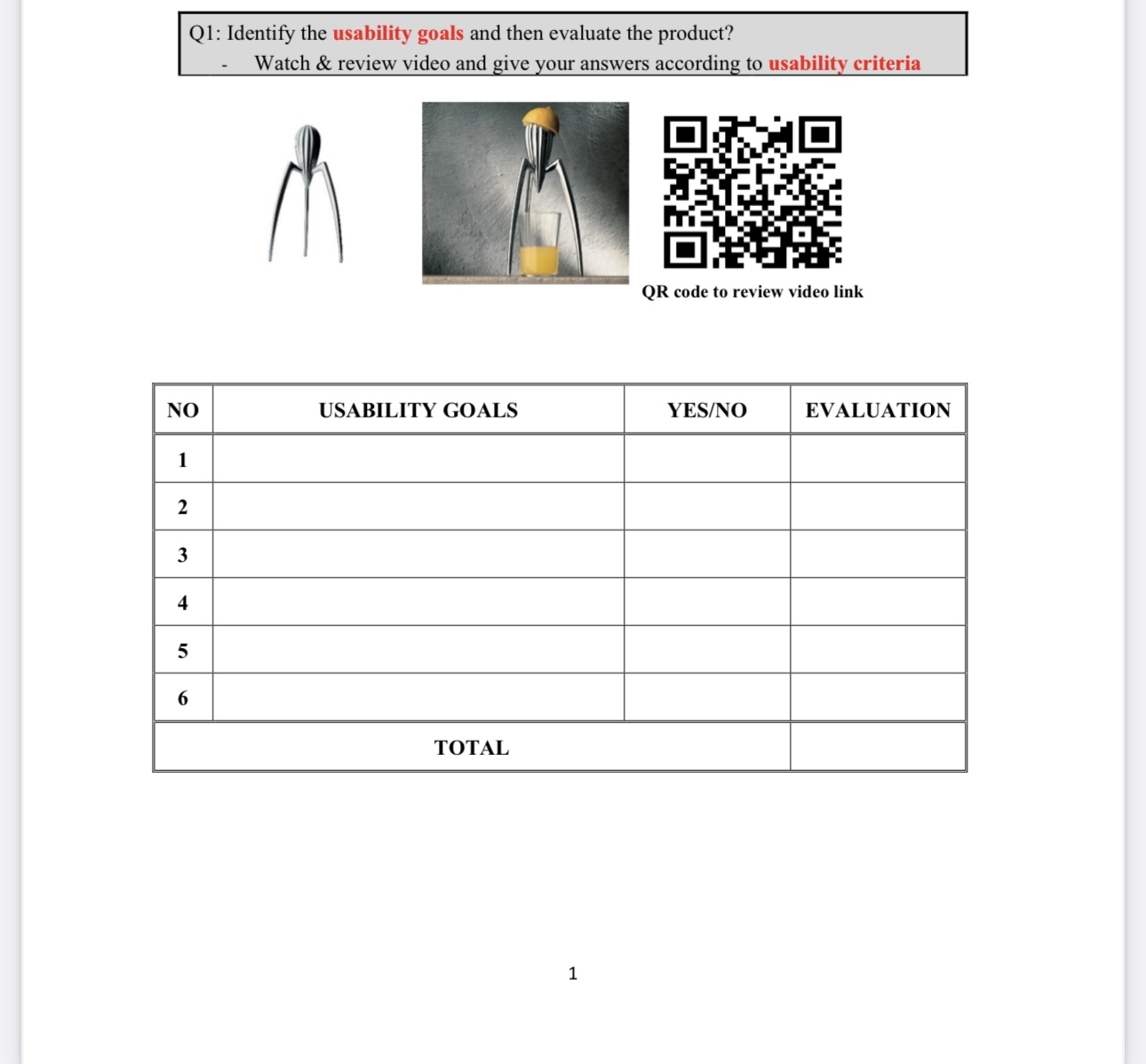 Solved Q1: Identify the usability goals and then evaluate | Chegg.com