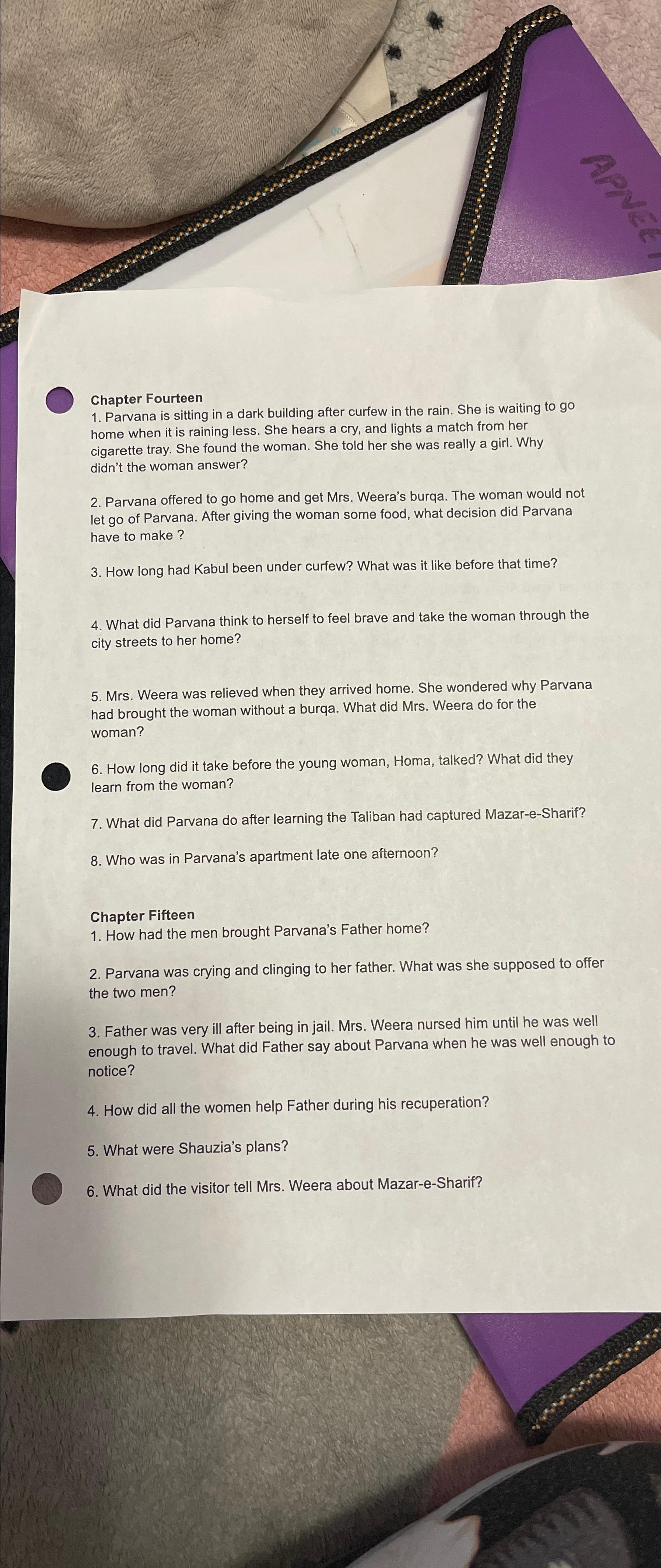 Chapter FourteenParvana is sitting in a dark building | Chegg.com