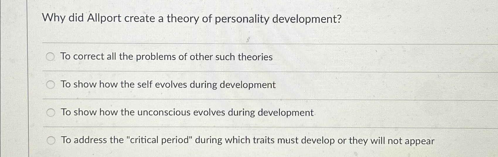 Solved Why did Allport create a theory of personality | Chegg.com
