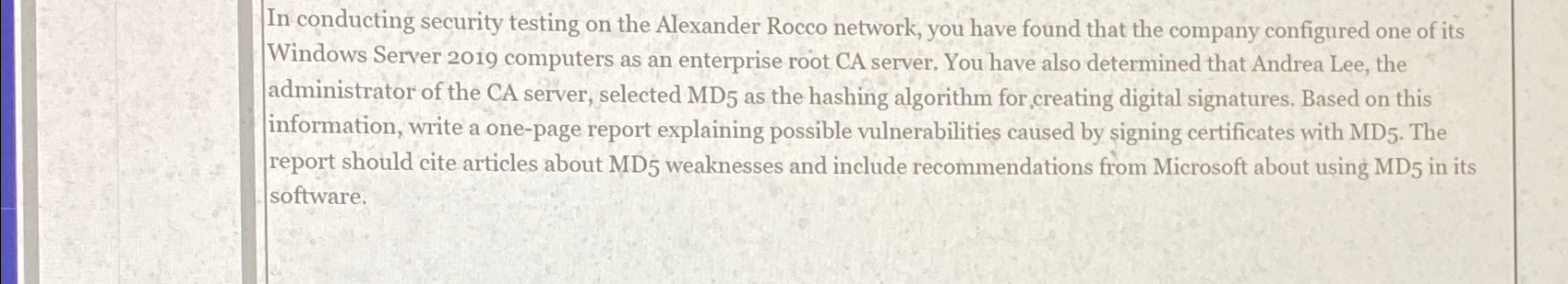 Solved In conducting security testing on the Alexander Rocco | Chegg.com