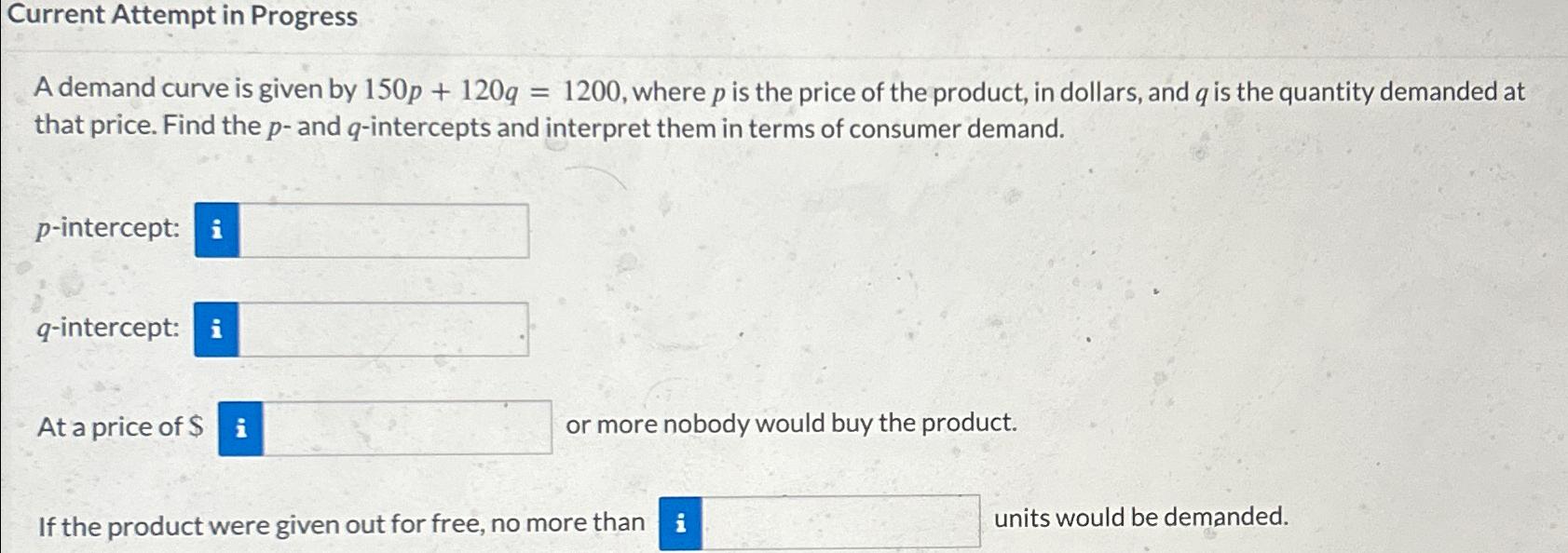 Solved Current Attempt in ProgressA demand curve is given by | Chegg.com