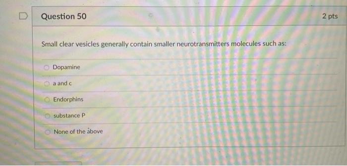 Solved Question 50 2 pts Small clear vesicles generally | Chegg.com