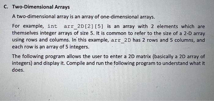 Solved Two-Dimensional Arrays A two-dimensional array is an | Chegg.com