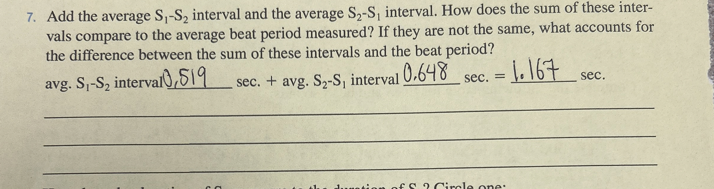 Solved Add the average S1-S2 ﻿interval and the average S2-S1 | Chegg.com