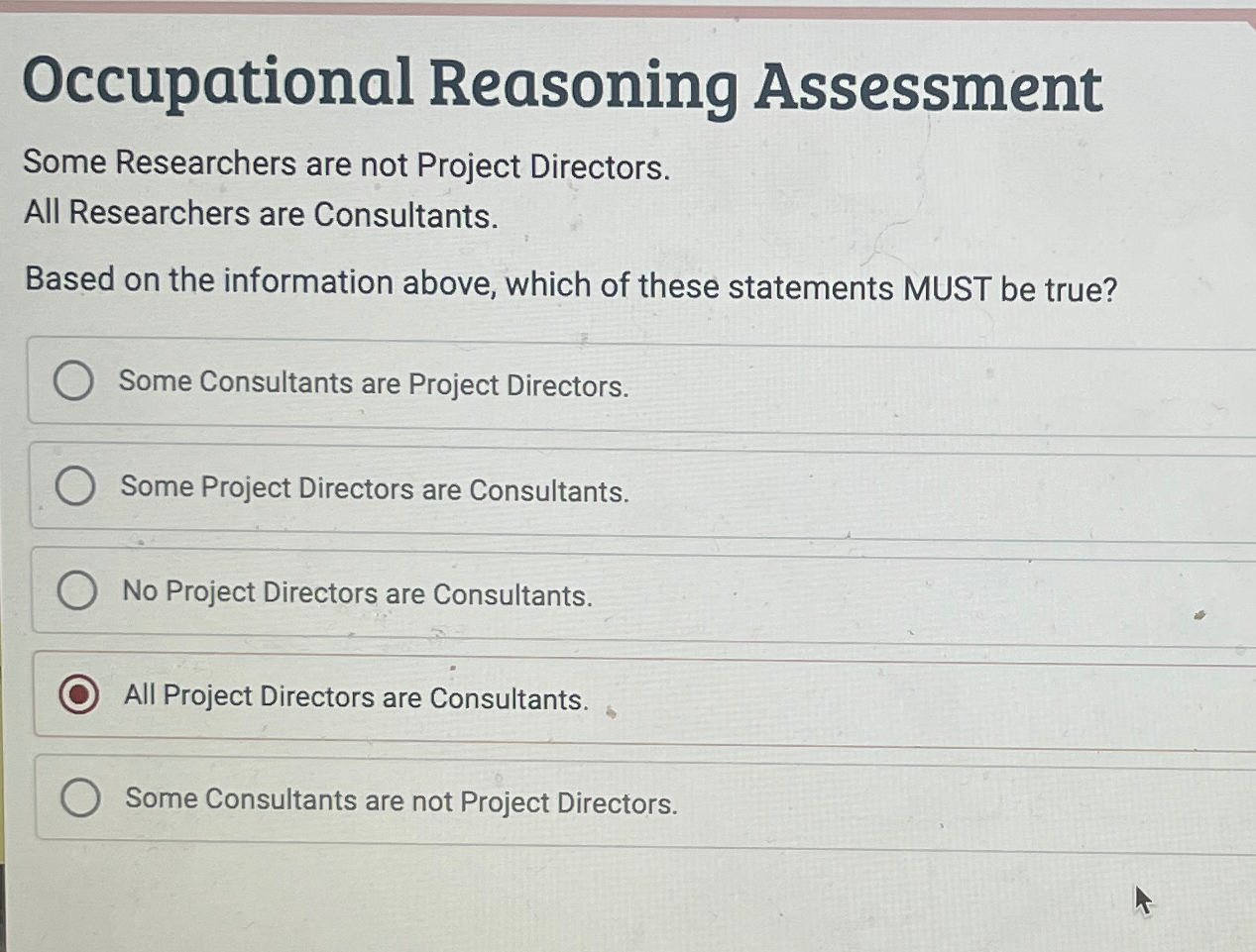 Solved Occupational Reasoning AssessmentSome Researchers are | Chegg.com