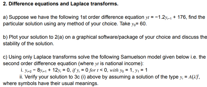 Difference equations and Laplace transforms.a) | Chegg.com