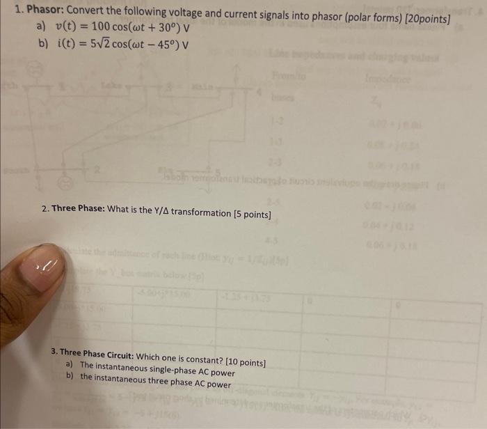 Solved 1. Phasor: Convert the following voltage and current | Chegg.com