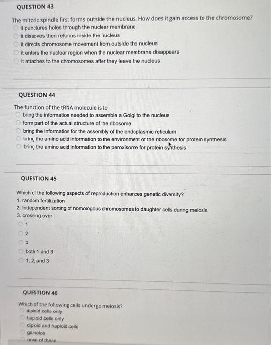 Solved The mitotic spindle first forms outside the nucleus. | Chegg.com