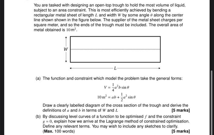 Solved You are tasked with designing an open-top trough to | Chegg.com