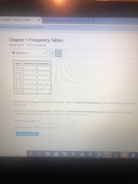 Solved X Chapter 1 Frequency Tables C Data Was Collected For | Chegg.com