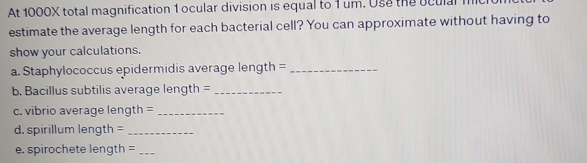 Solved At 1000× ﻿total magnification 1 ﻿ocular division is | Chegg.com