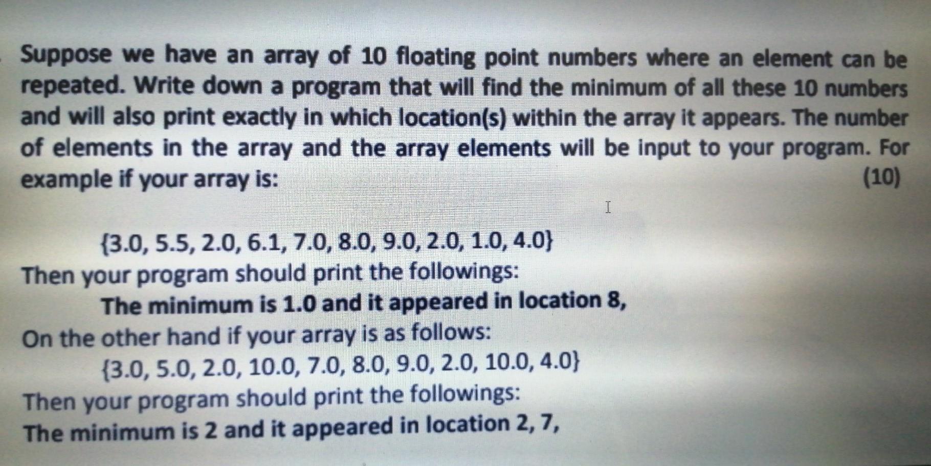 Solved Suppose we have an array of 10 floating point numbers | Chegg.com