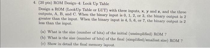 Solved 4. (20 pts) ROM Design-4: Look Up Table Design a ROM | Chegg.com