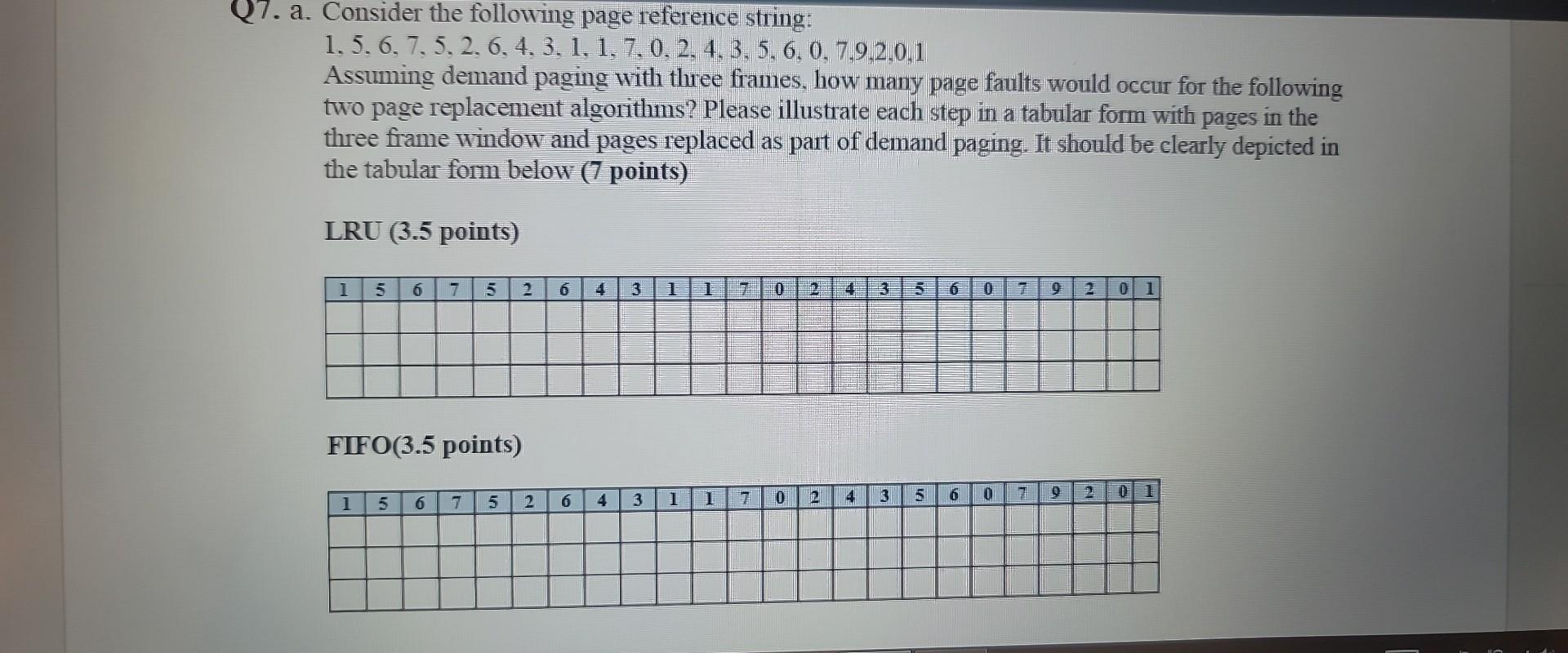 Solved a. Consider the following page reference string: | Chegg.com