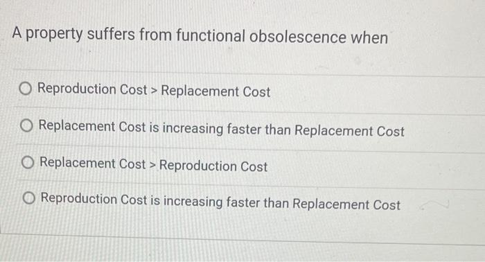 Solved A property suffers from functional obsolescence when | Chegg.com
