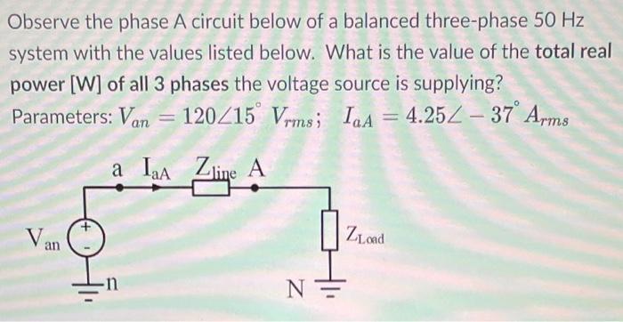 Solved Observe the phase A circuit below of a balanced | Chegg.com