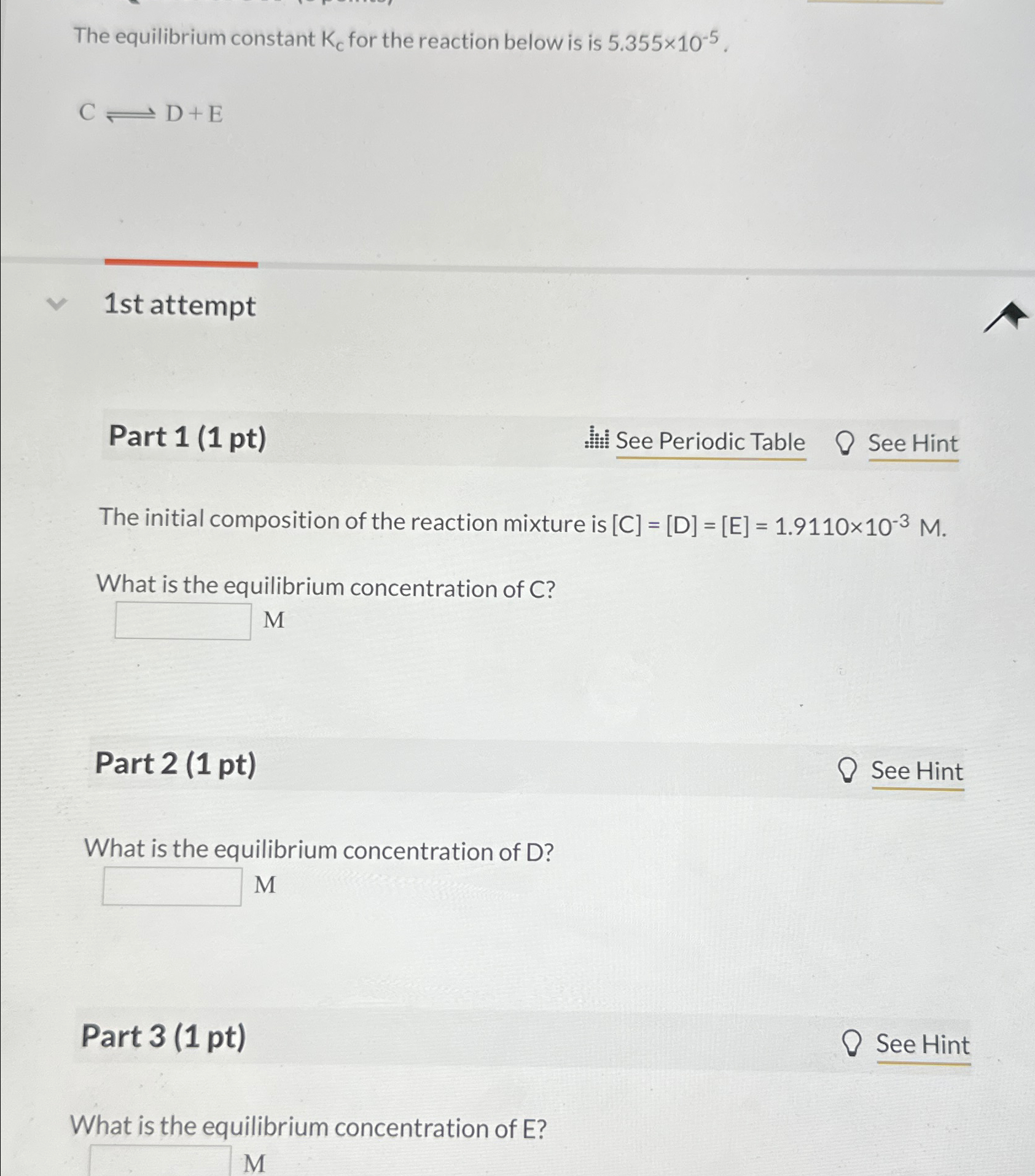 Solved The equilibrium constant KC ﻿for the reaction below | Chegg.com