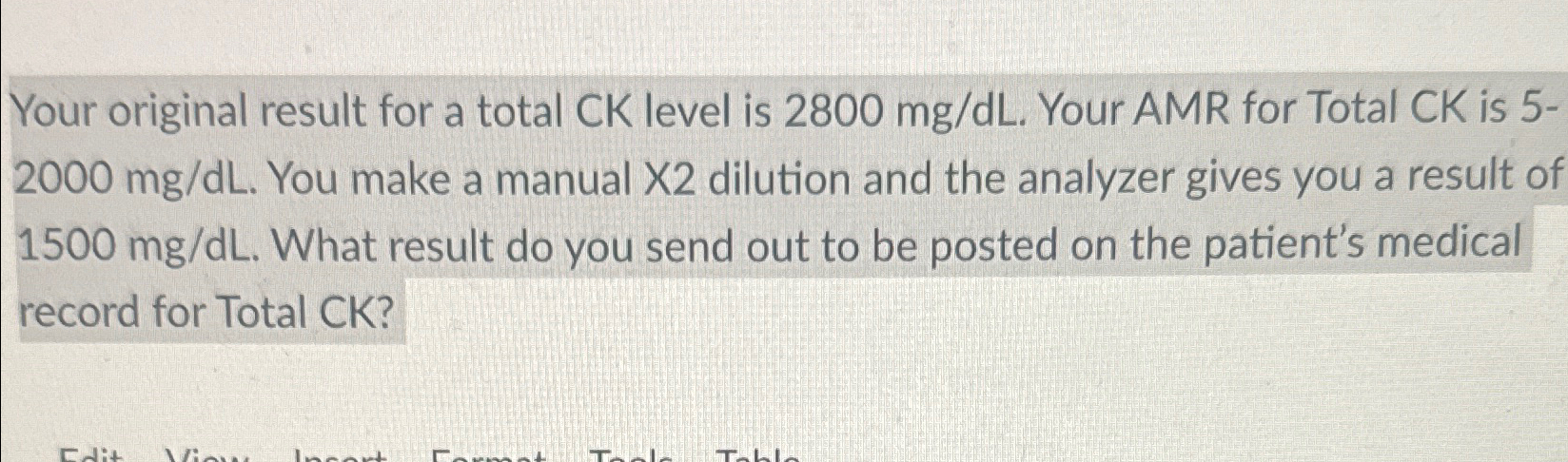 Solved Your original result for a total CK level is | Chegg.com