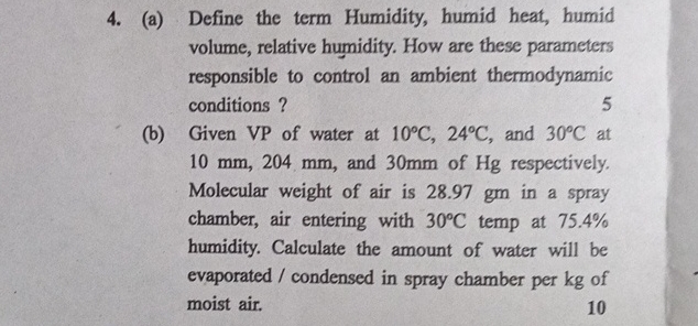 Solved (a) ﻿Define the term Humidity, humid heat, | Chegg.com