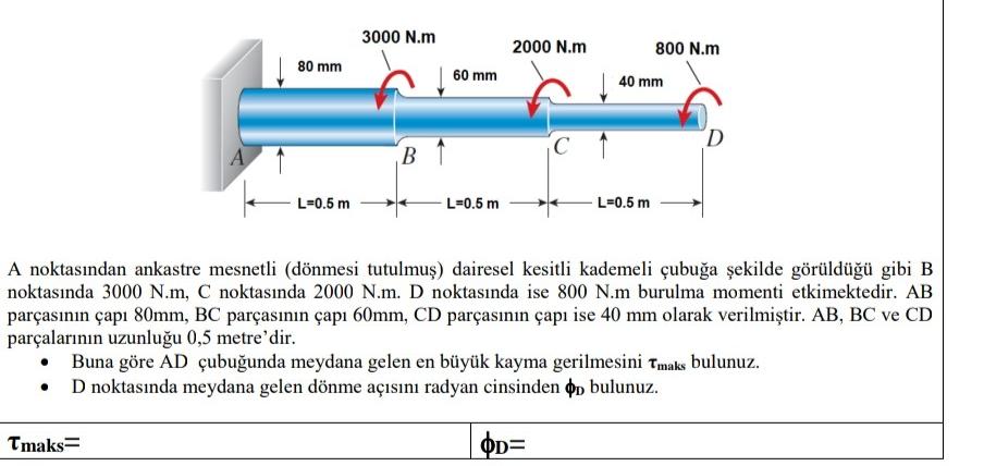 Solved A noktasından ankastre mesnetli (dönmesi tutulmuș) | Chegg.com