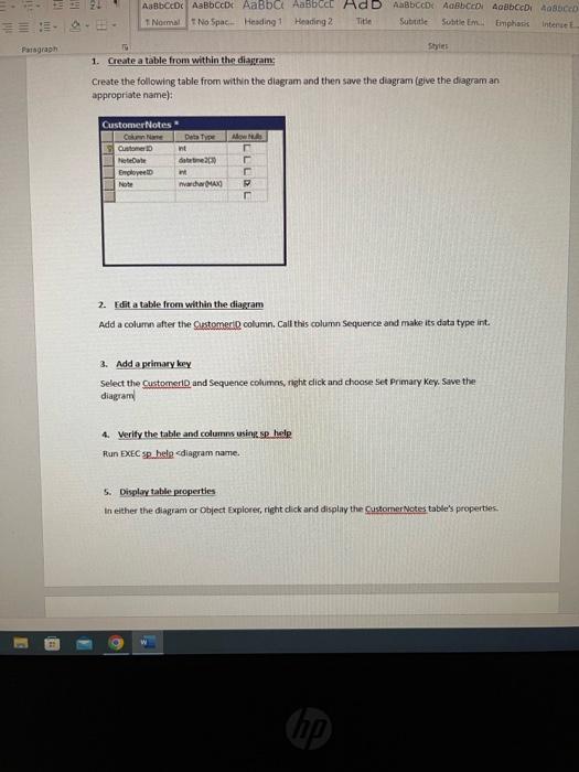 Solved 1. Create a table from within the diagram: Create the | Chegg.com